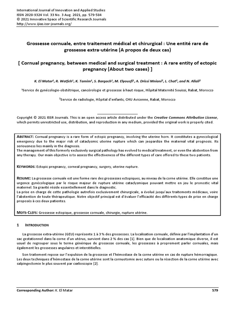 Grossesse Cornuale, Entre Traitement Médical Et Chirurgical | PDF