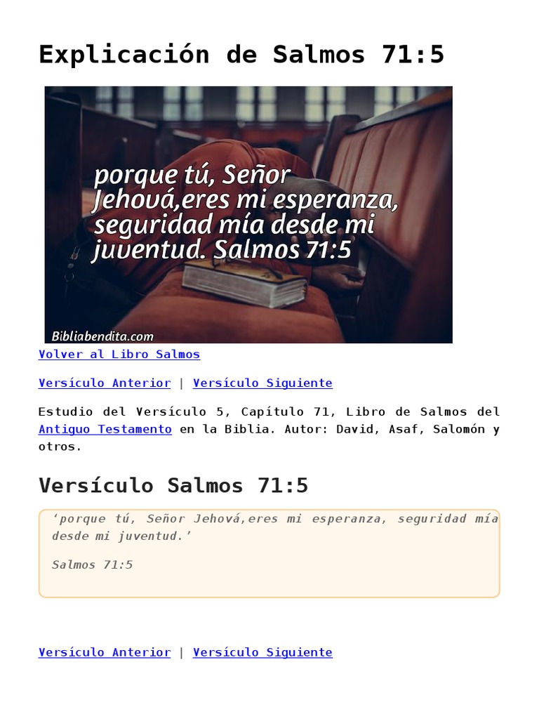 Explicación de Salmos 71:5 | PDF | Salmos | Fe