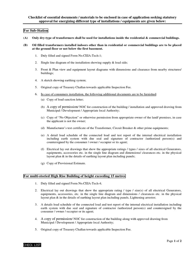 A Copy of Permission: Check List | PDF | Electrical Substation ...