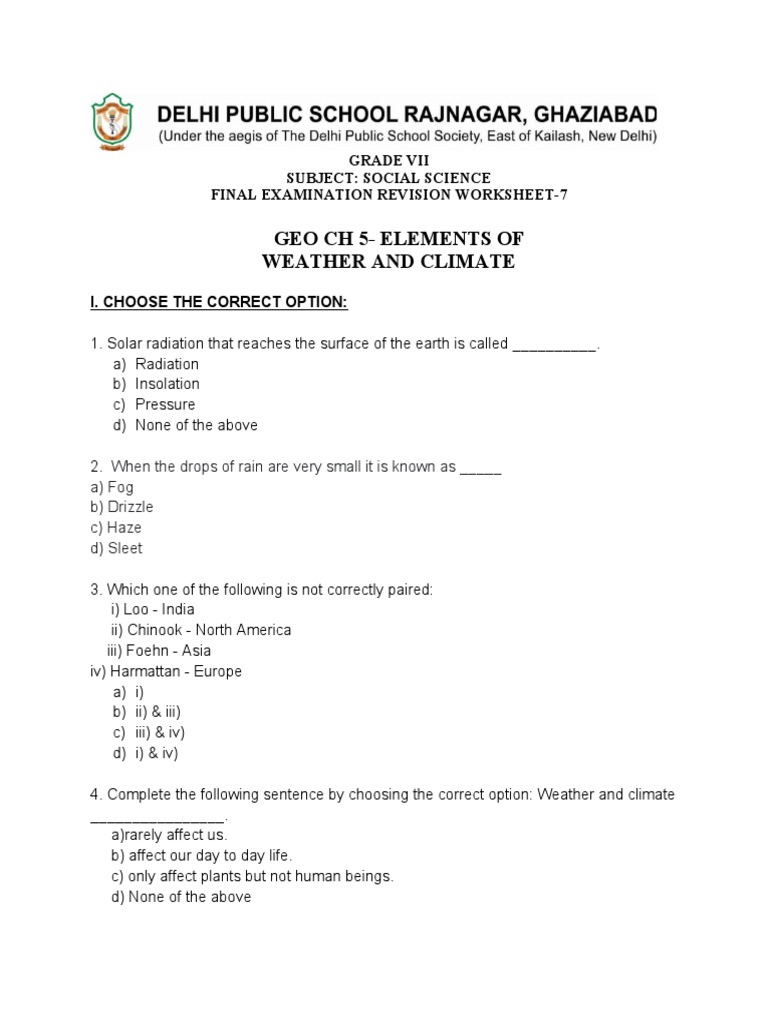 Grade VII Social Science Weather Revision | PDF | Science & Mathematics