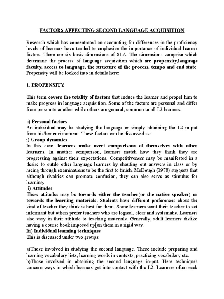 Factors Influencing Language Learning | PDF | Second Language Acquisition | Second Language
