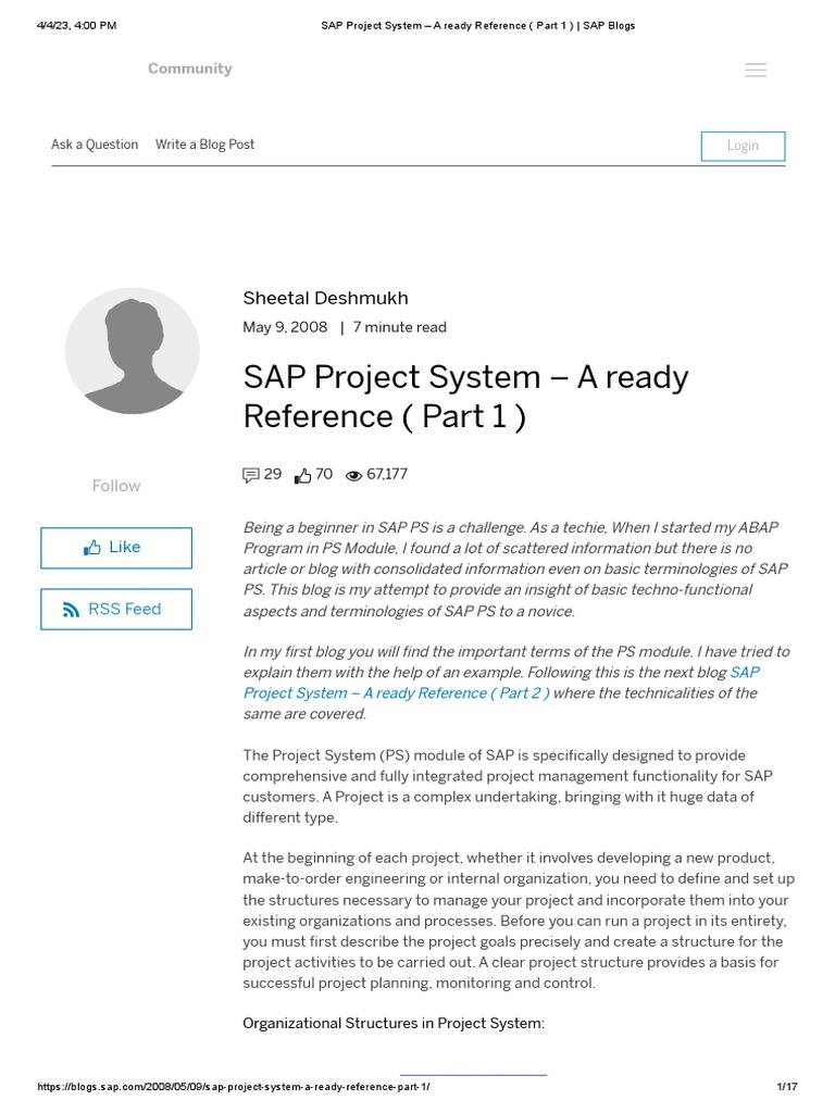 SAP Project System - A Ready Reference (Part 1) - SAP Blogs | PDF | Business