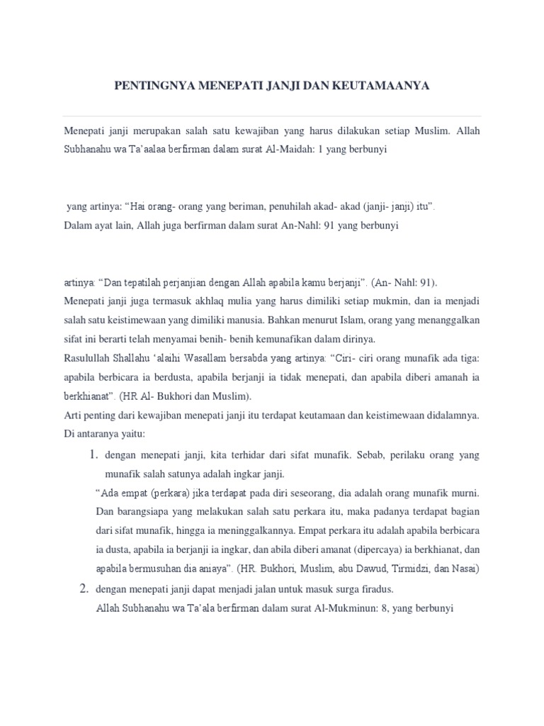 Pentingnya Menepati Janji Dan Keutamaanya | PDF