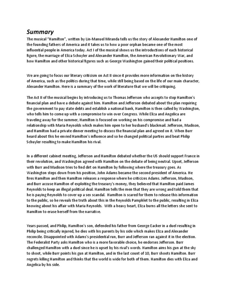 Act II Hamilton Summary | PDF