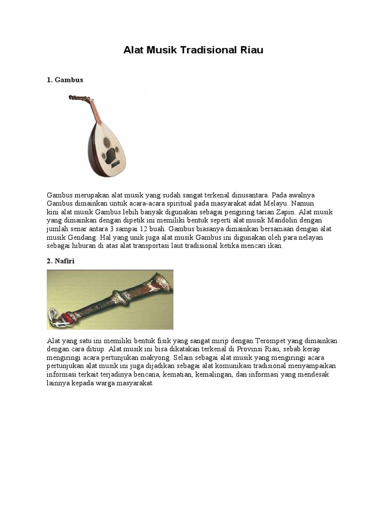 Alat Musik Tradisional Riau | PDF