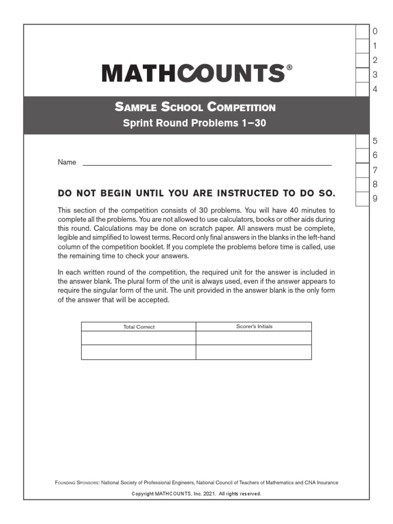 Sample School Competition Sprint Round | PDF | Area | Mathematics