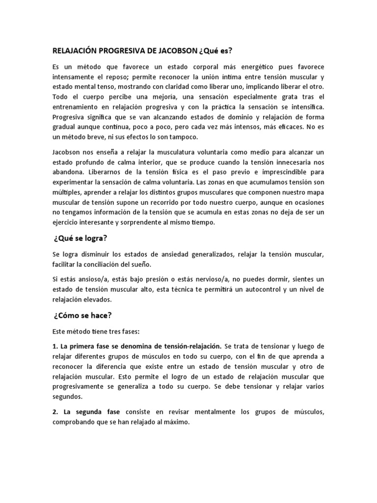 Relajación Progresiva de Jacobson | PDF