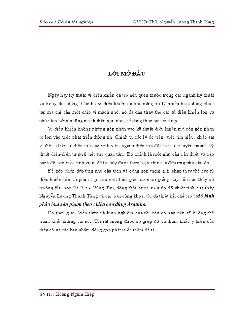 004. Mô hình phân loại sản phẩm theo chiều cao dùng Arduino. | PDF