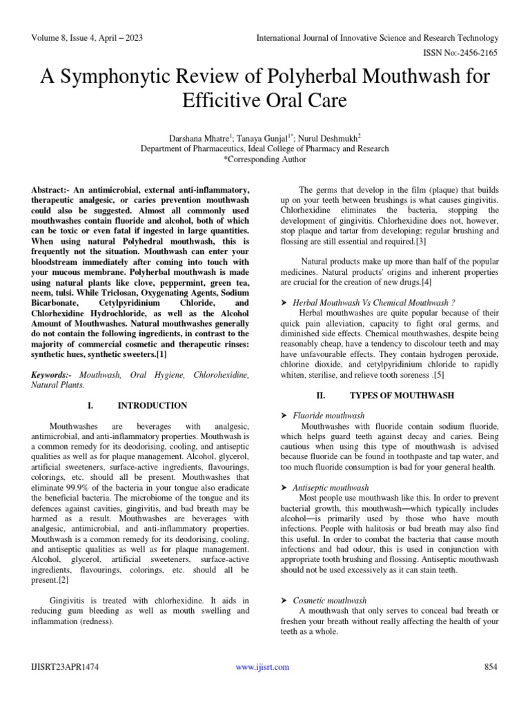 A Symphonytic Review of Polyherbal Mouthwash For Efficitive Oral Care ...