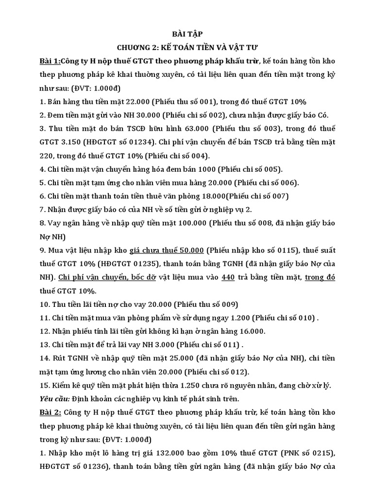 BÀI TẬP KTTC1 SV 2023 | PDF