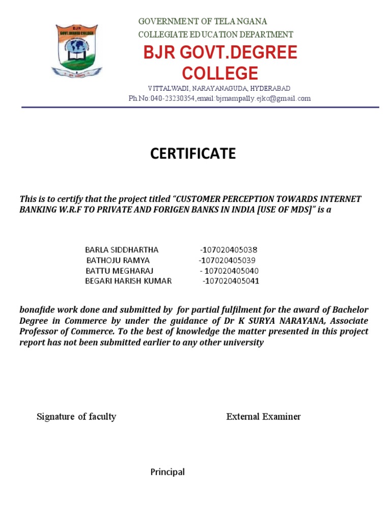 BJR Govt Degree College Bonafide Certificate | PDF