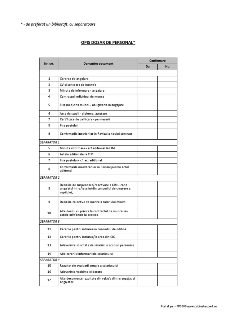OPIS Dosar Salariat | PDF