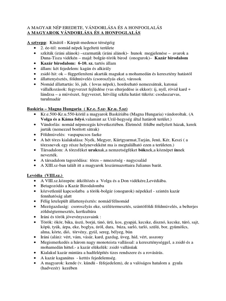A MAGYAR NEP EREDETE, VANDORLASA ES A HONFOGLALAS | PDF