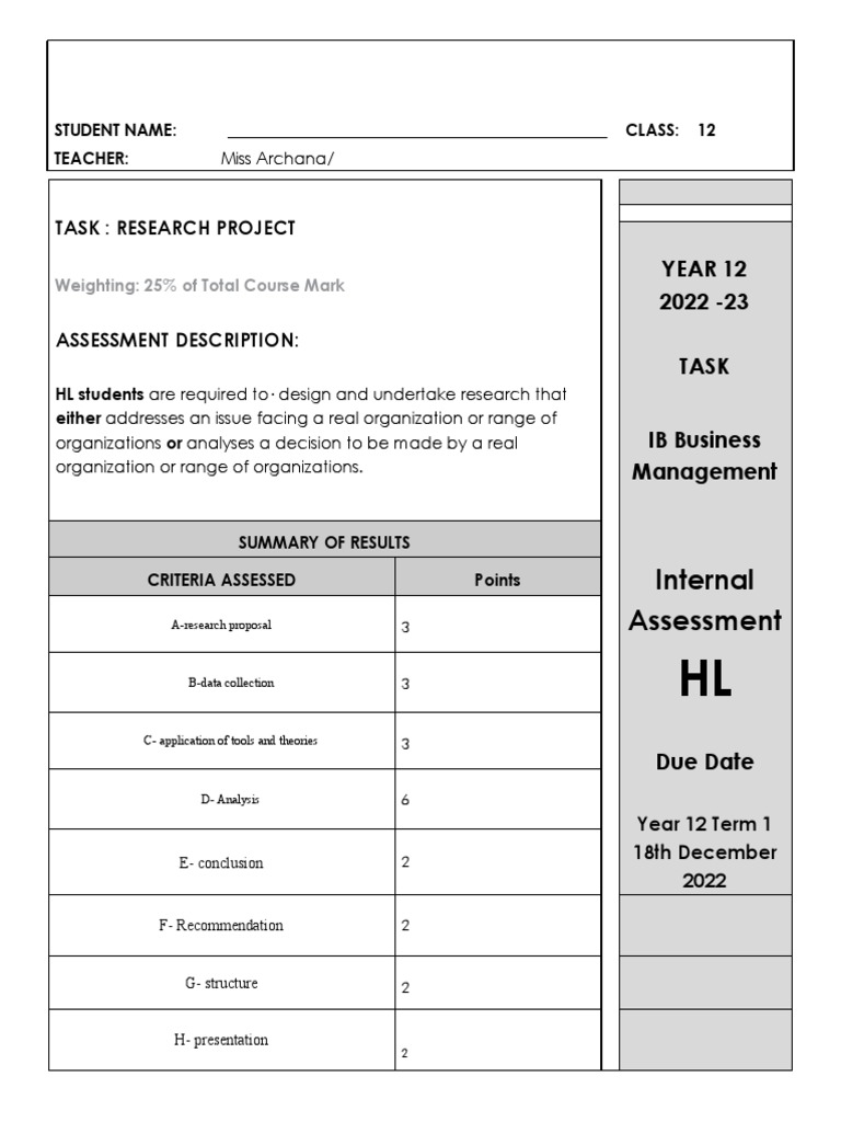 HL IA Task Sheet 22-23 | PDF | Data | Decision Making