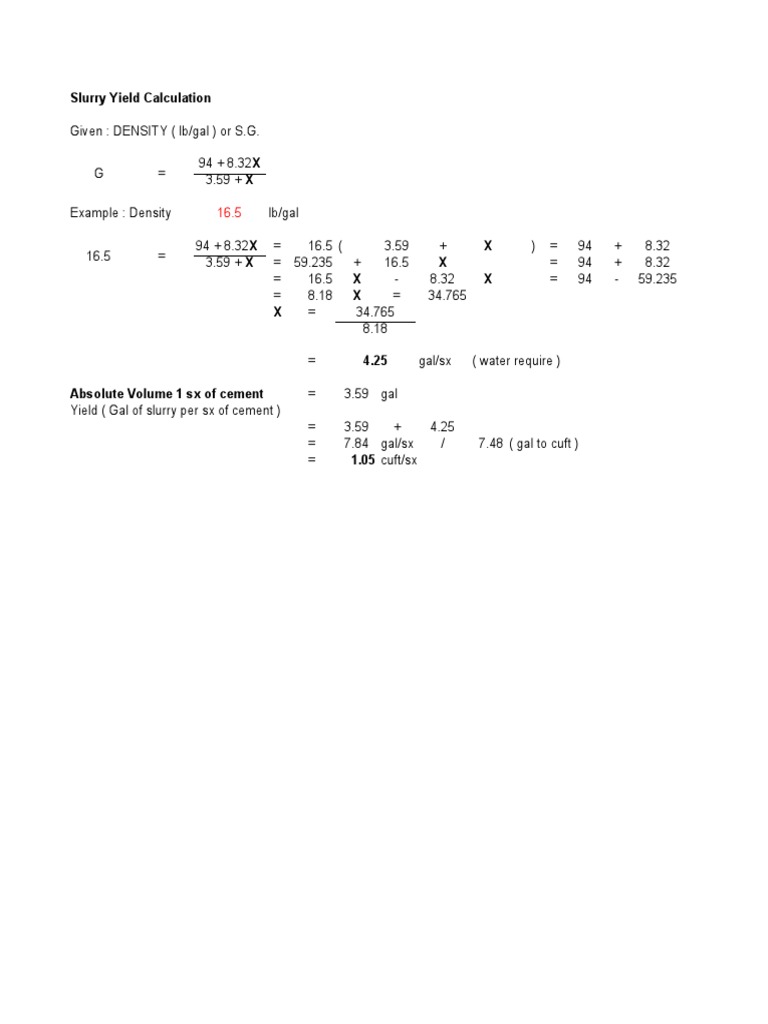 Slurry Yield Calculation Guide | PDF