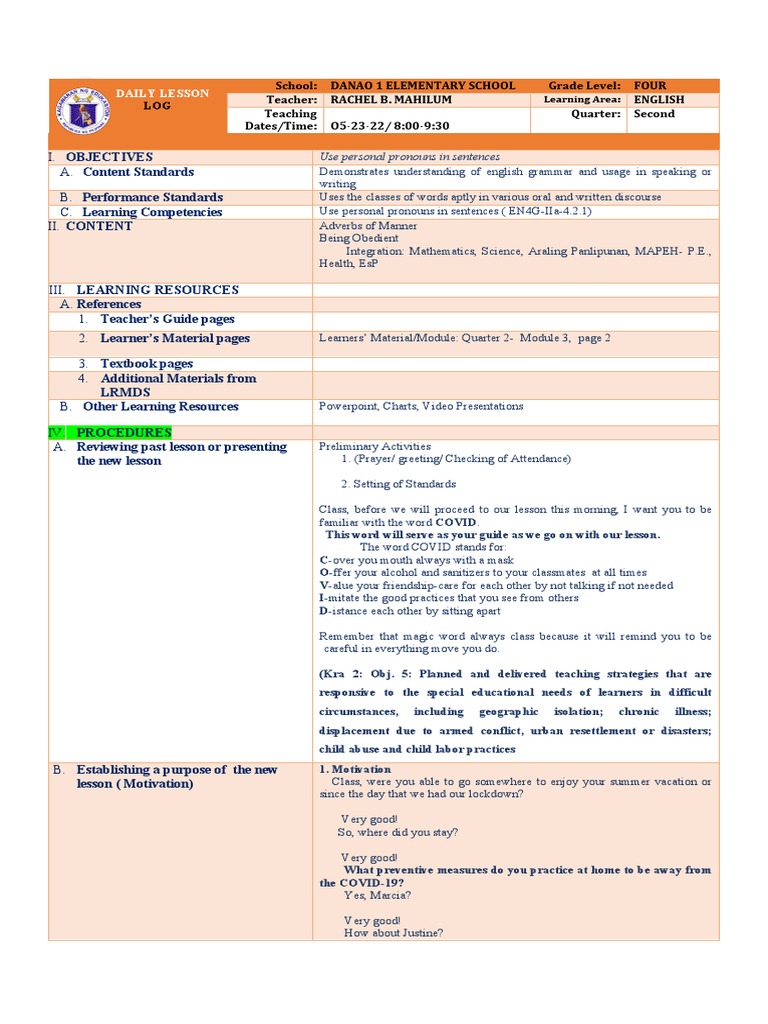 English 4 Cot | PDF | Teachers | Science Education