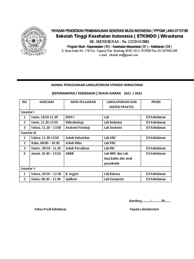 Jadwal Penggunaan Lab 2021 | PDF