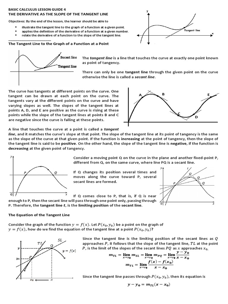 BASIC CALCULUS Lesson Guide 4 | PDF | Tangent | Slope