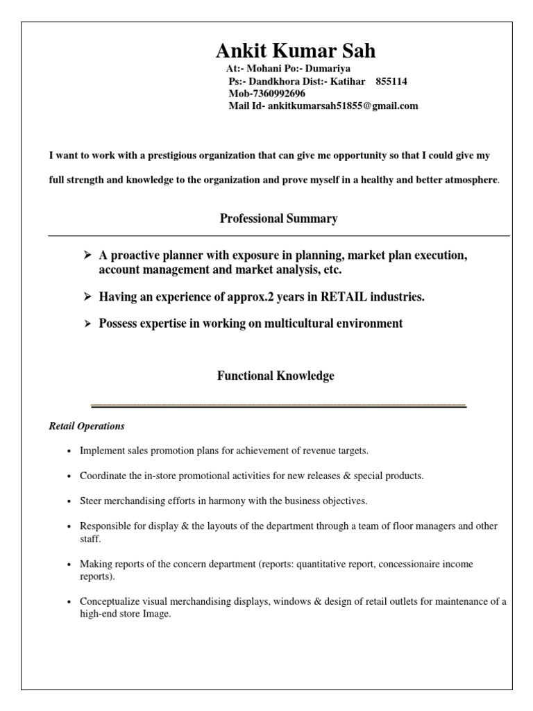 Ankit Kumar Resume | Download Free PDF | Retail | Business Process