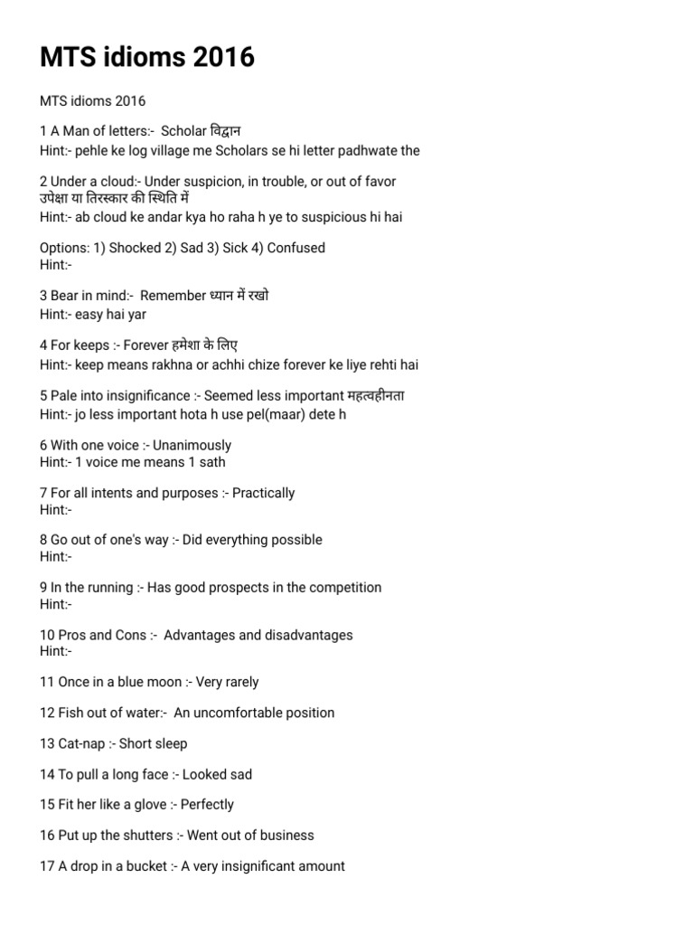 MTS Idioms Questions With Answers | PDF