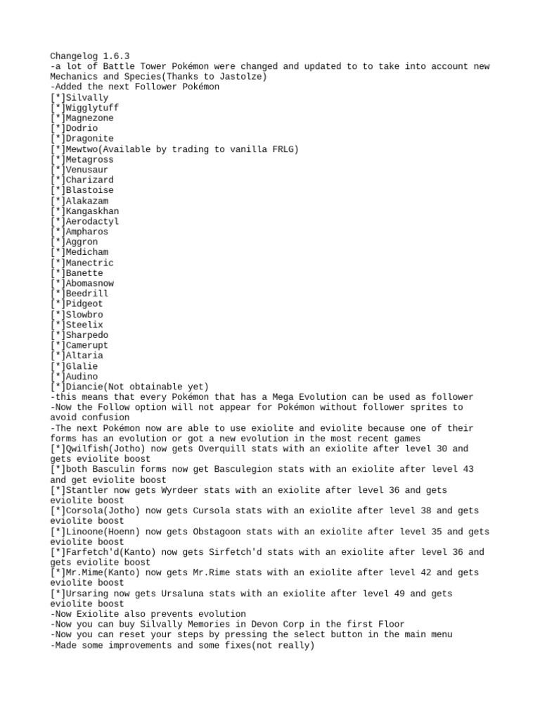 Changelog | PDF | Pokémon | Video Games
