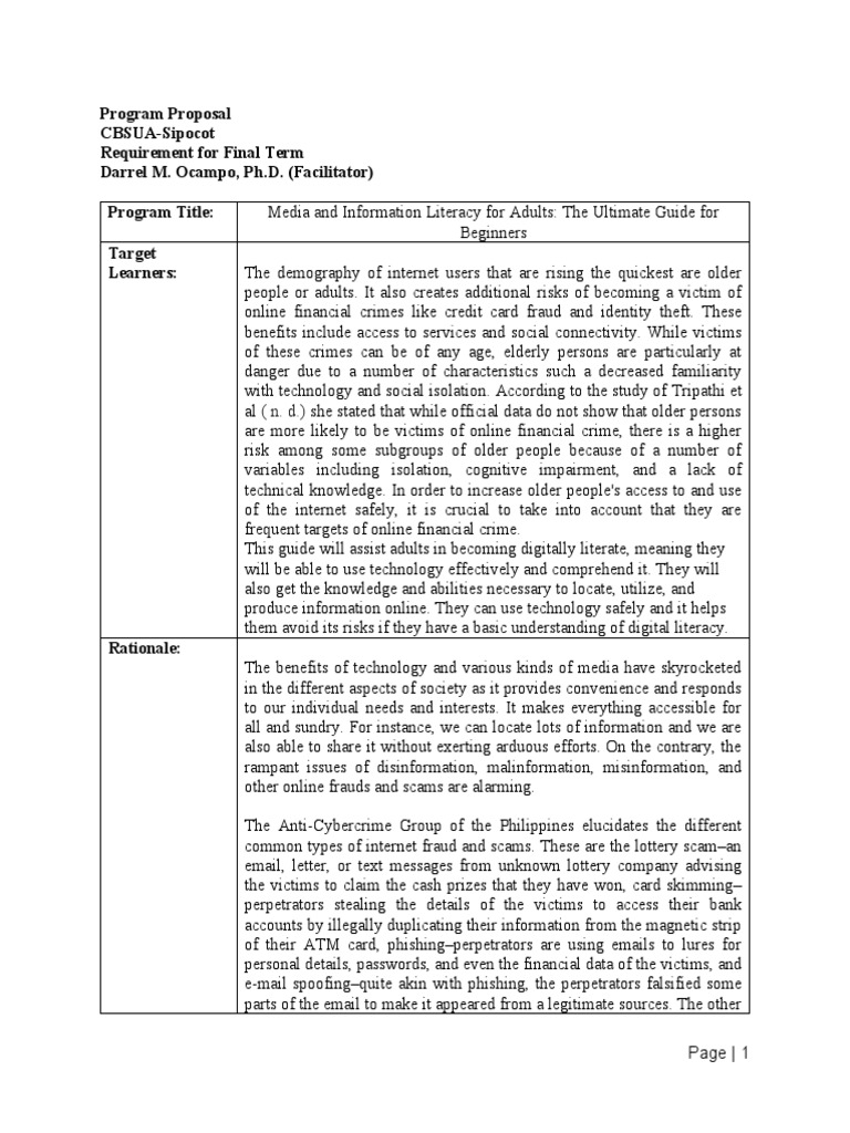 Program Proposal | Download Free PDF | Information Literacy | Password