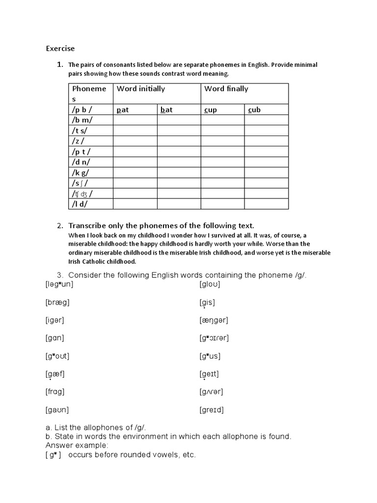 Exercise Phonemes | PDF