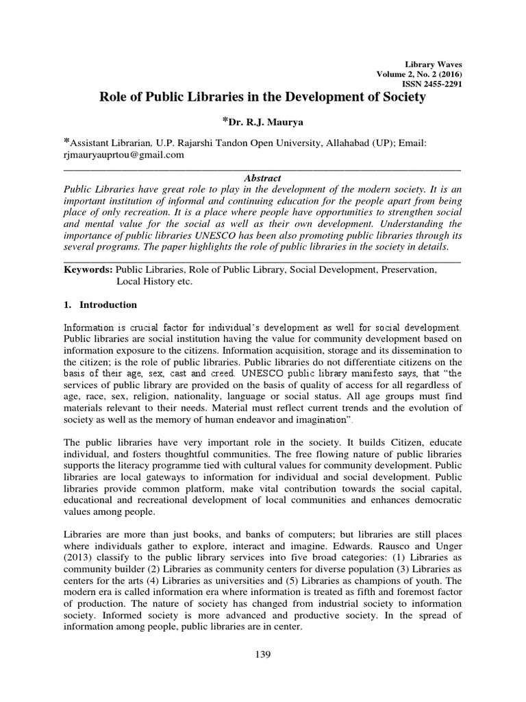 Impact of Public Libraries on Society | PDF | Libraries | Public Library