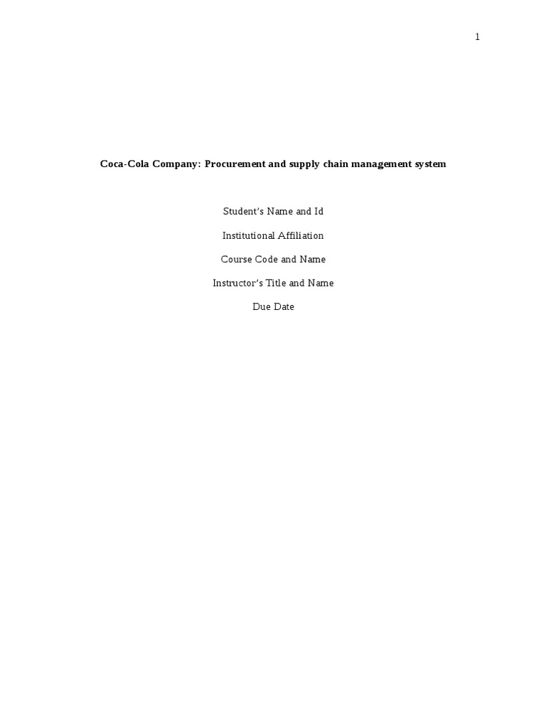 Coca Cola Company Procurement and Supply Chain Management - Edited ...