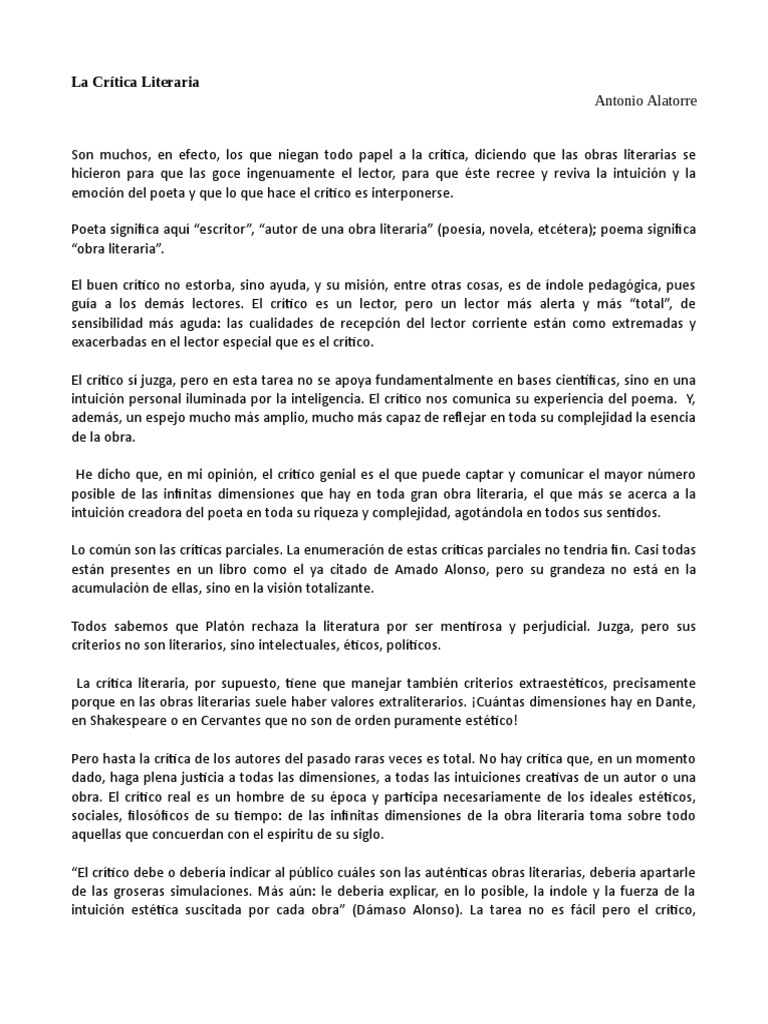 Crítica Literaria Resumen | PDF