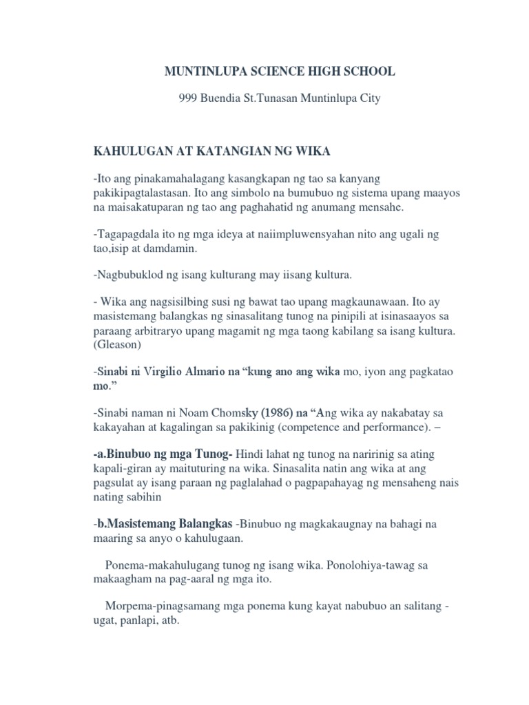 FILIPINO LECTURE 1st YEAR | PDF