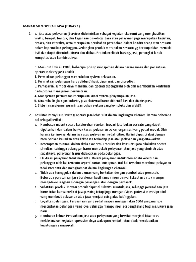 Tugas 1 Manajemen Operasi Jasa | PDF