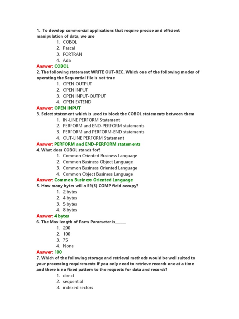 Cobol Quiz | PDF