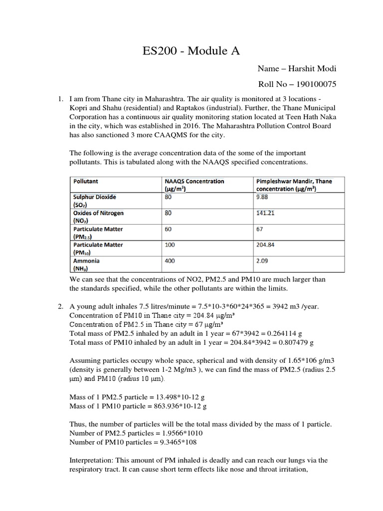 ES200 - Module A: Name - Harshit Modi Roll No - 190100075 | PDF | Air ...