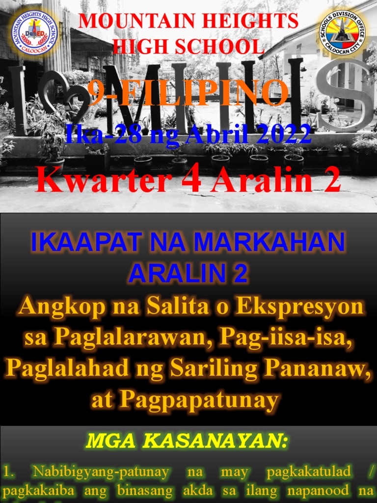 Q4W2 - ARALIN 2 Angkop Na Salita o Ekspresyon Sa Paglalarawan, Pag-Iisa ...