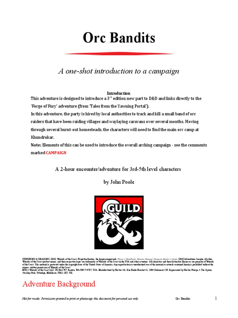 Orc Bandits: A One-Shot Introduction To A Campaign | Download Free PDF | Wizards Of The Coast ...
