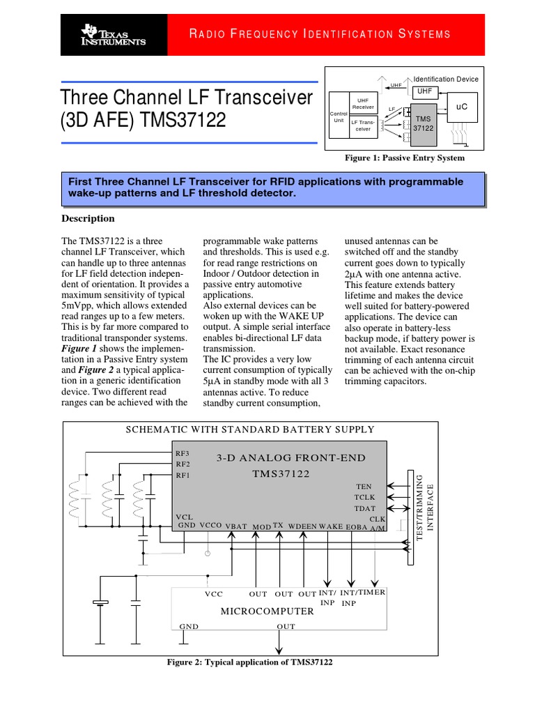 Three Channel LF Transceiver (3D AFE) TMS37122: R F I S | PDF | Antenna ...