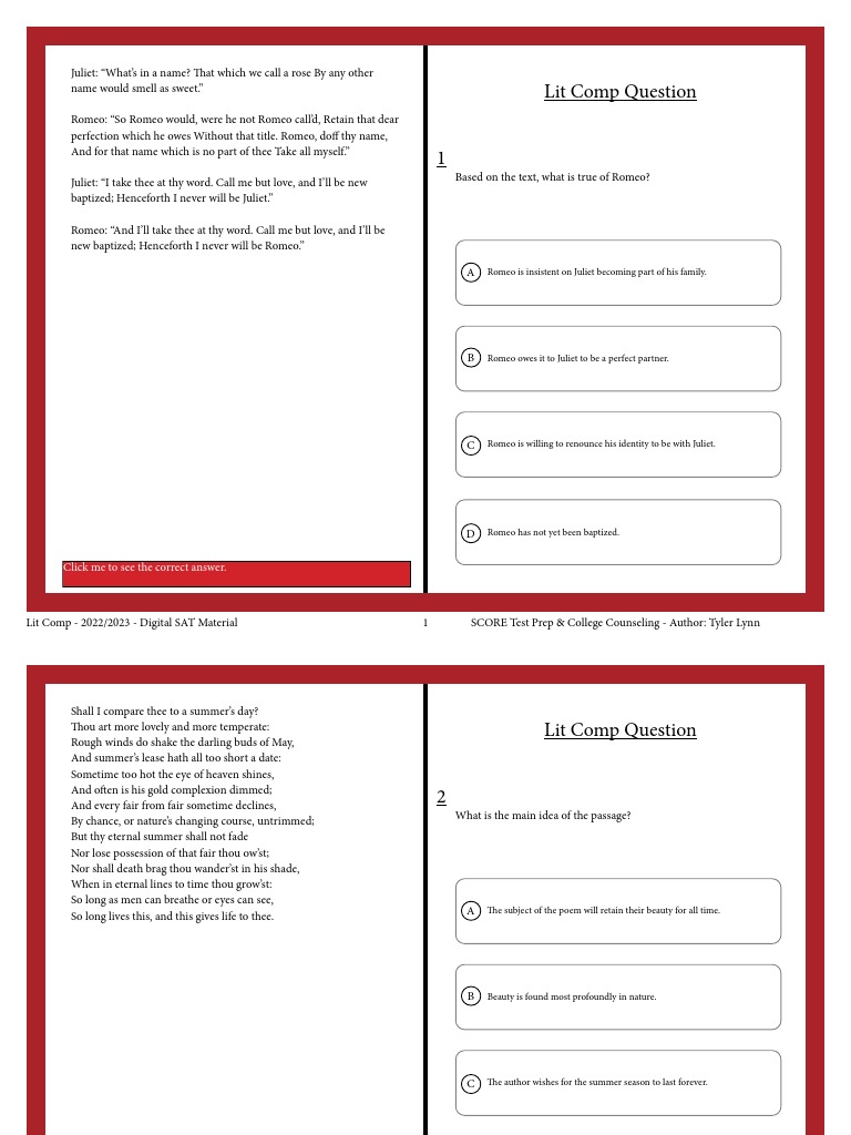Lit Comp Questions (Set 1) | PDF