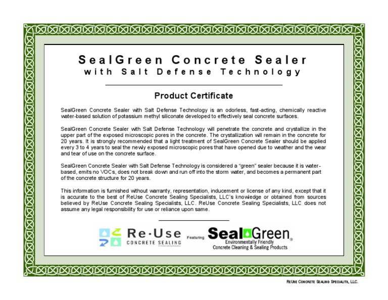 Concrete Sealer Certificate | PDF