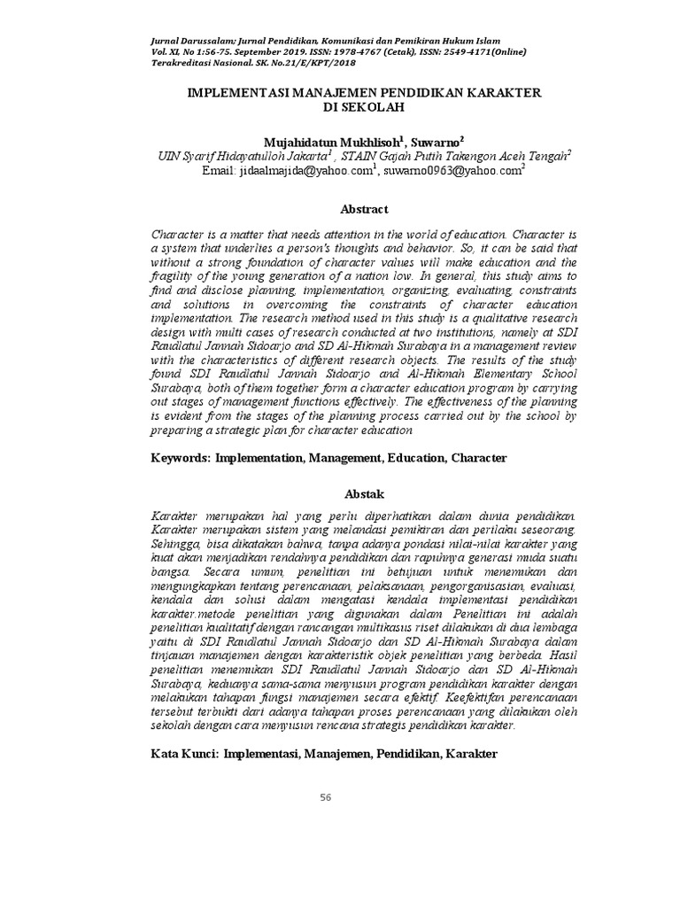 Implementasi Manajemen Pendidikan Karakter Di Sekolah | PDF