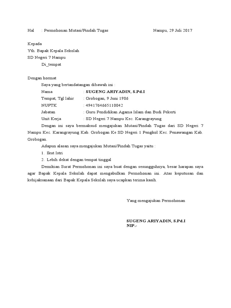 Surat Permohonan Mutasi | PDF