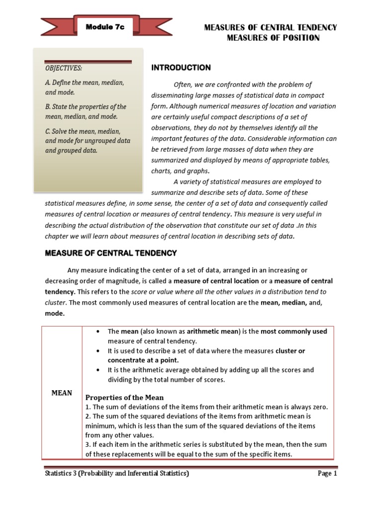 Measures of Central Tendency Position | PDF | Mode (Statistics) | Mean