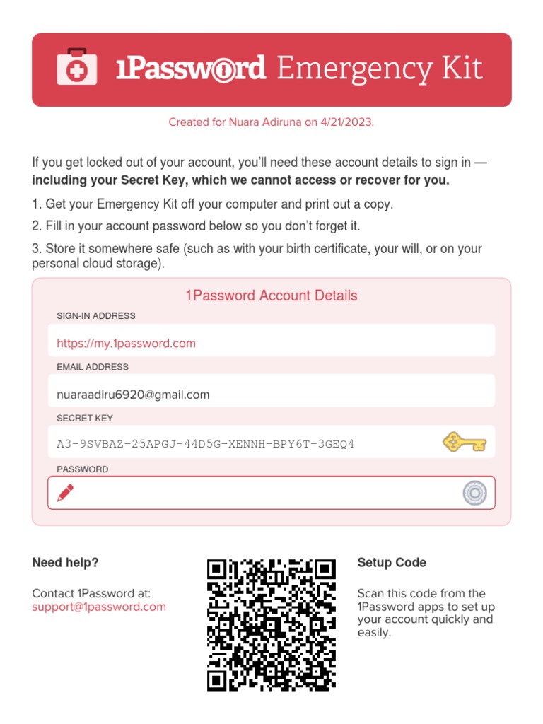 1password Account Details: Including Your Secret Key, Which We Cannot ...