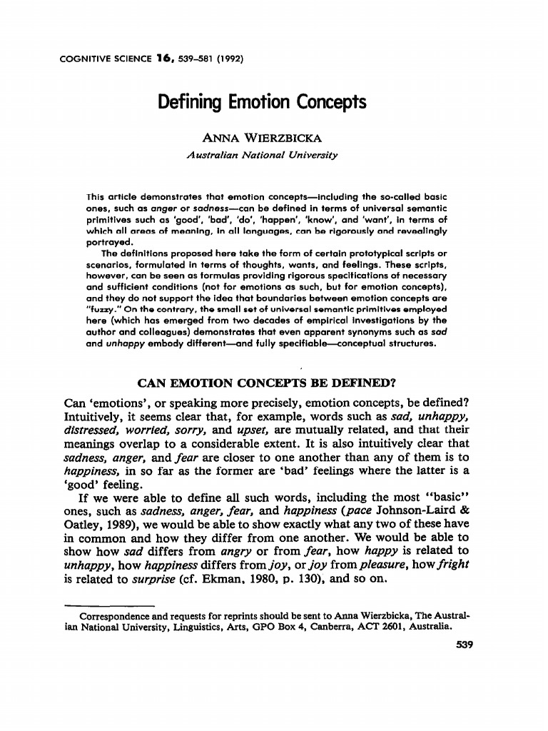 Wierzbicka1992 Defining Emotion Concepts | PDF | Emotions | Concept