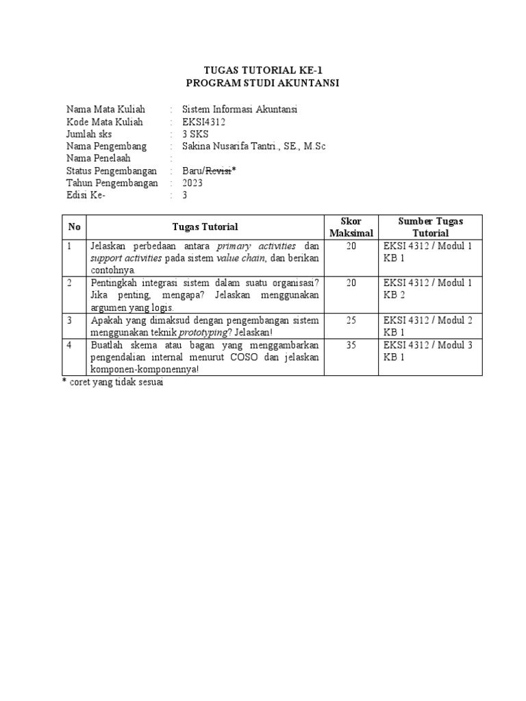 Tugas Tutorial Ke-1 Program Studi Akuntansi: Support Activities Pada Sistem Value Chain, Dan ...