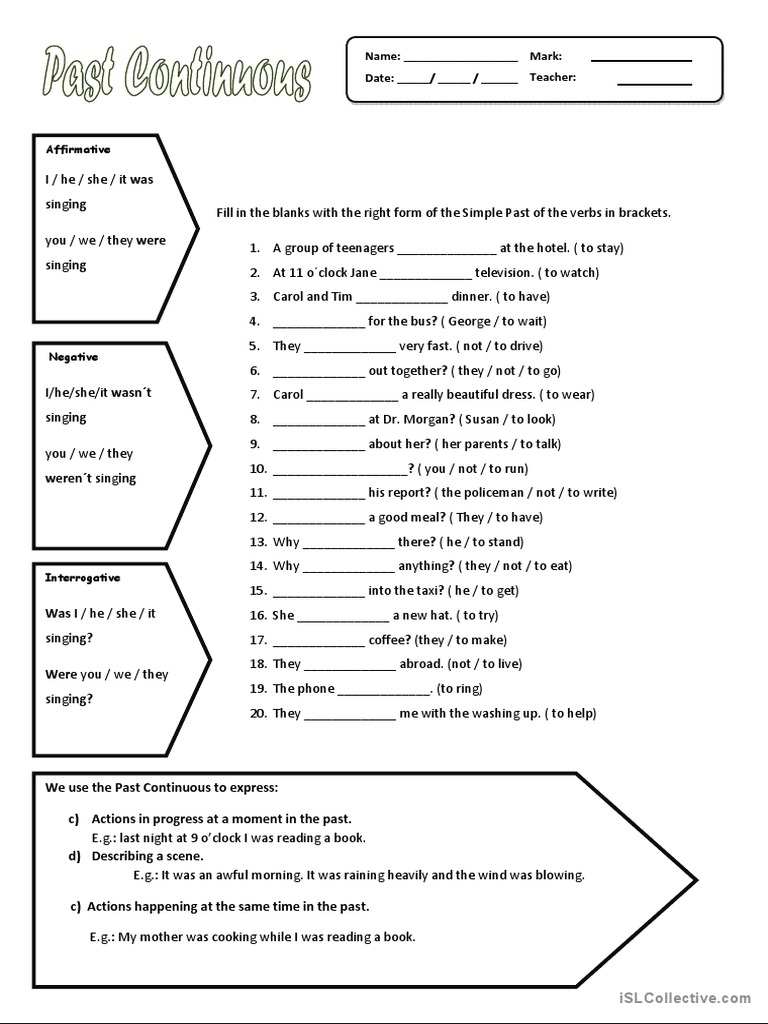 Past Continuous Tense Worksheet | PDF | Foreign Language Studies