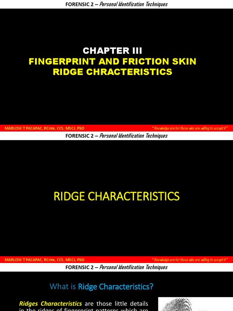 Fingerprint Ridge Characteristics Explained | PDF | Fingerprint ...