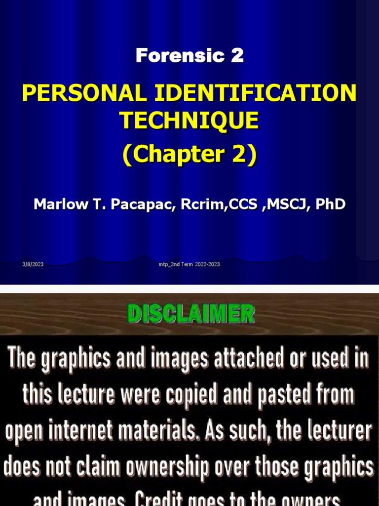NOTES - CHAPTER 2 - Personal Identification Technique 2022 2023 | PDF