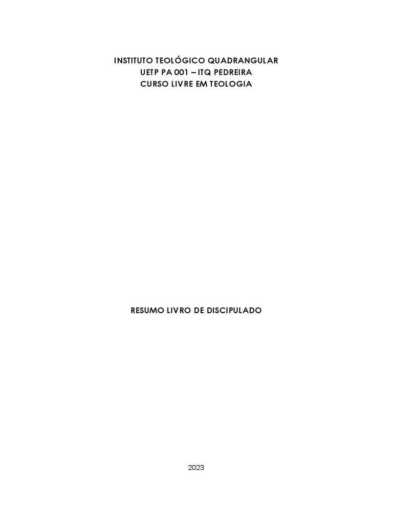 Resumo Livro Discipulado - Itq - 2023 | PDF | Jesus | Fé