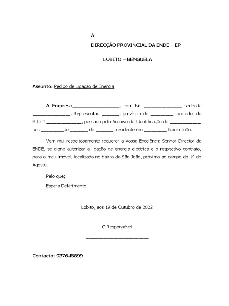 À Direcção Provincial Da Ende - Ep Lobito - Benguela | PDF